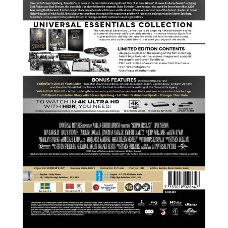 Schindler's List (1993) 30th Anniversary Limited Edition (4K UHD + Blu-ray)